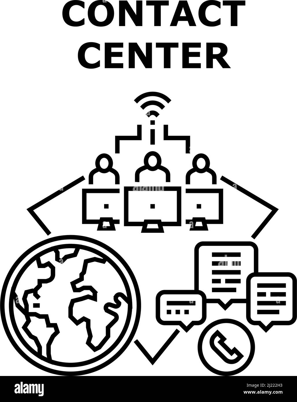 Contact Center Vector Concept Black Illustration Stock Vector Image ...