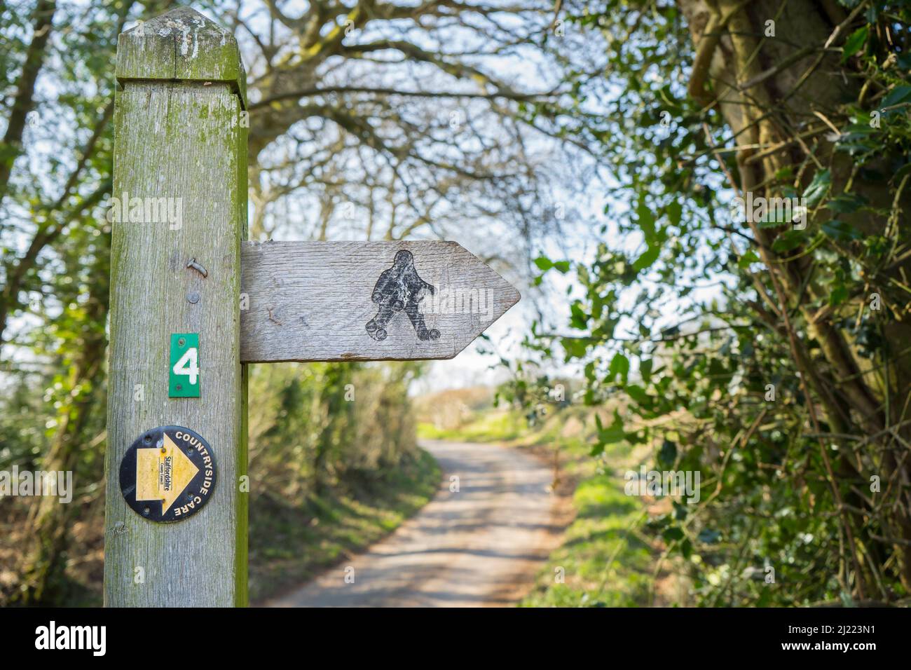 Countryside Care sign on a public right of way signpost in a UK country ...