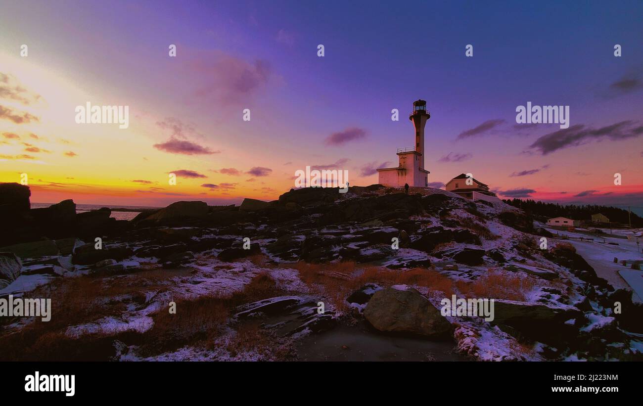 The view of Cape Forchu Lighthouse. Cape Forchu, Nova Scotia, Canada ...