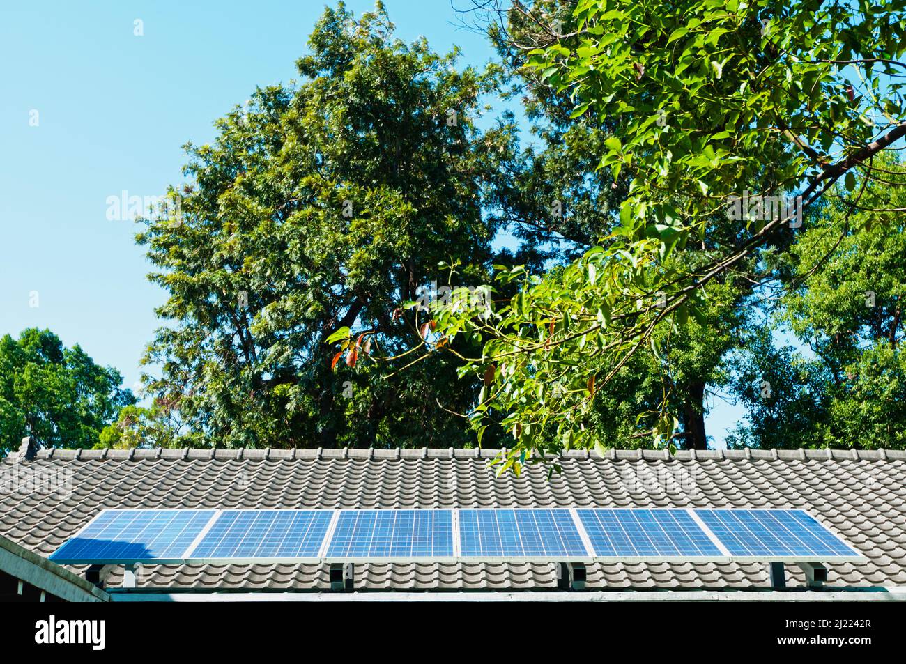 Solar energy panels on a traditional Chinese roof. Providing stored ...