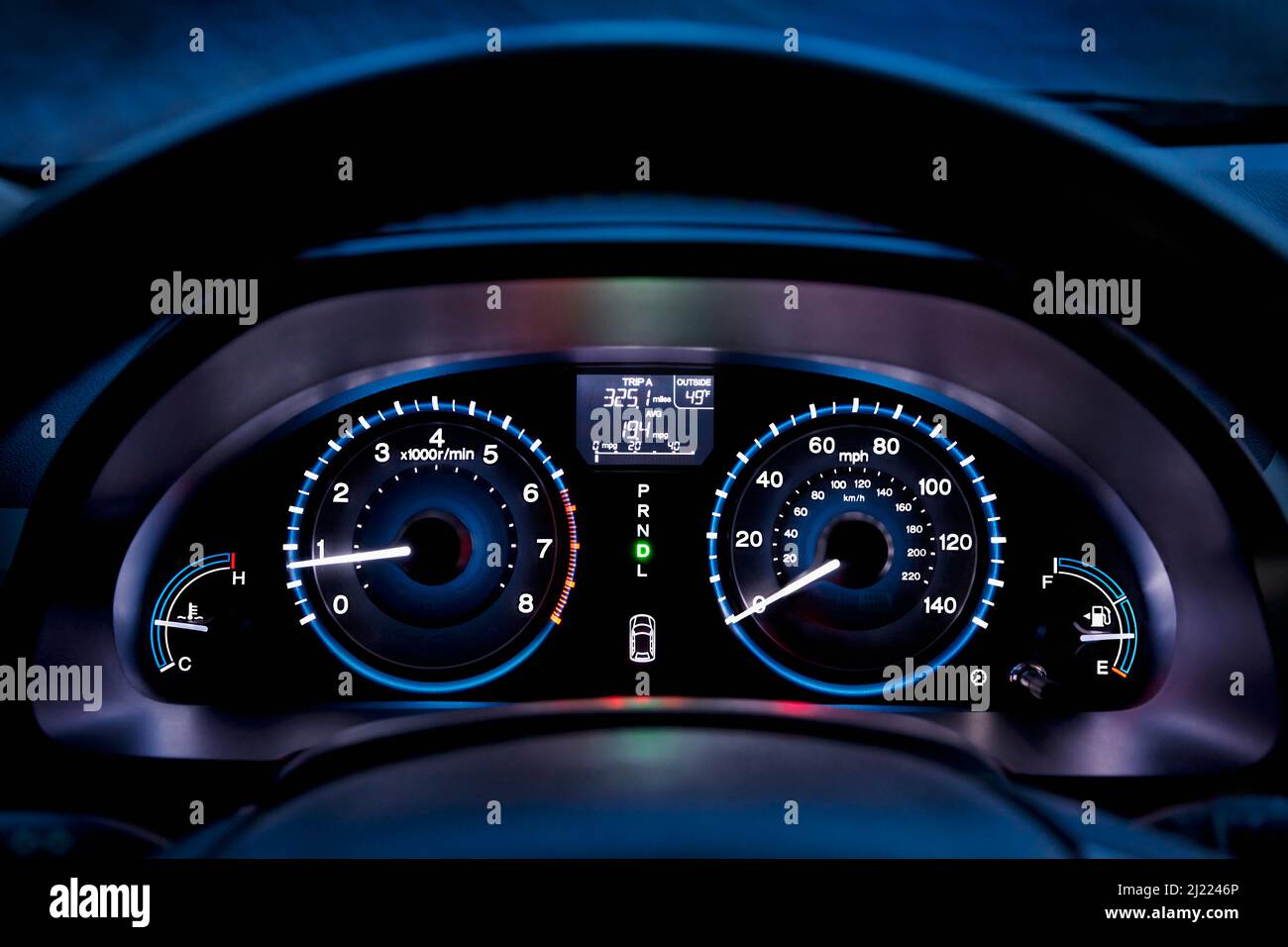 Tachometer, car dashboard,instrument panel,and fuel gauge. A ...