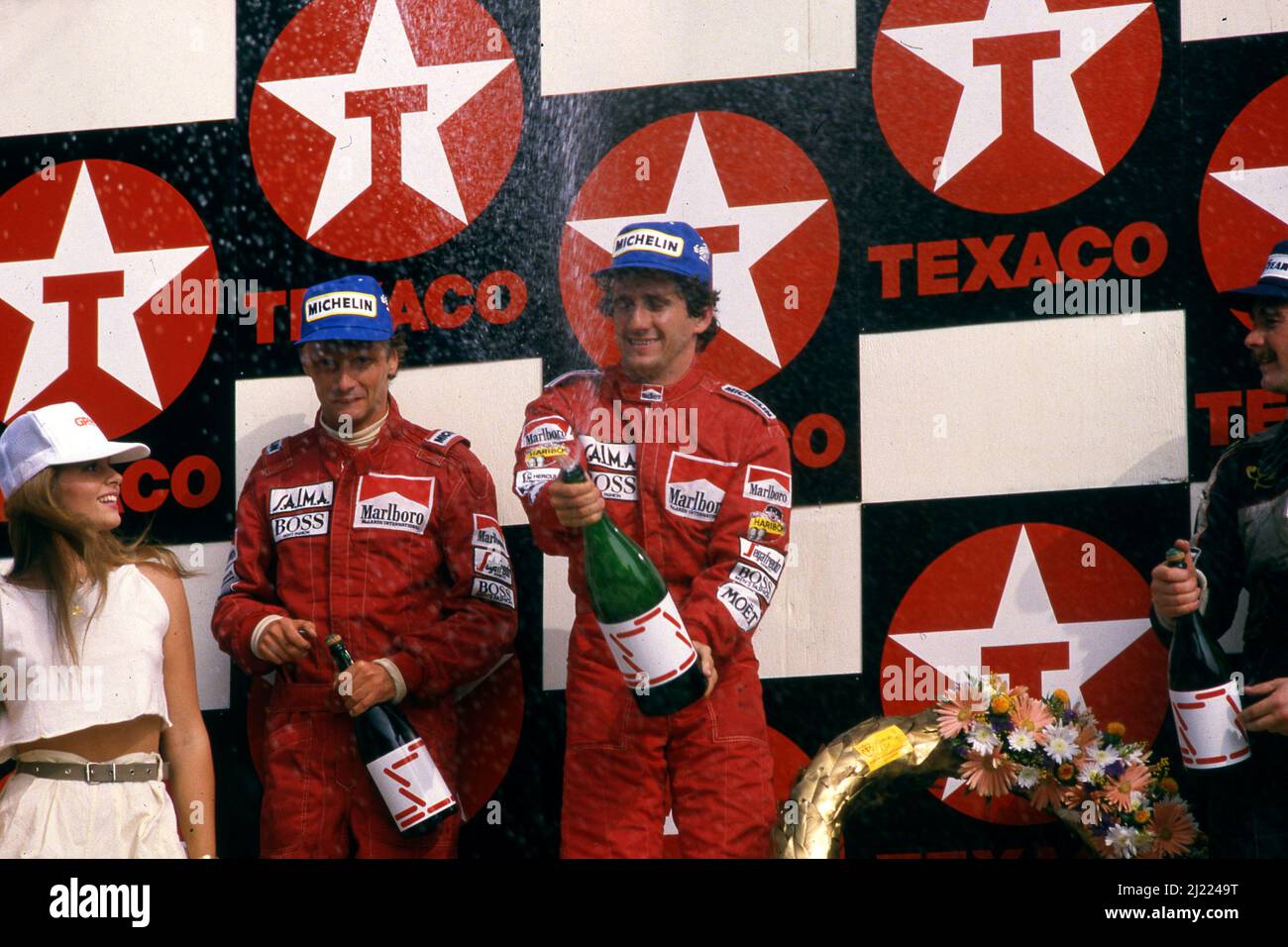 Alain Prost (FRA) McLaren 1st position Niki Lauda (AUT) McLaren 2nd position Nigel Mansell (GBR ...