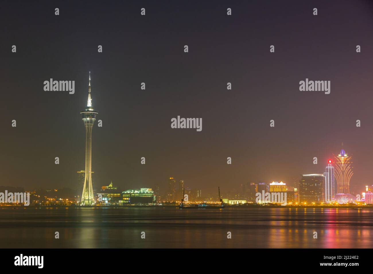 Night view of the Macau Tower and skyline at China Stock Photo - Alamy
