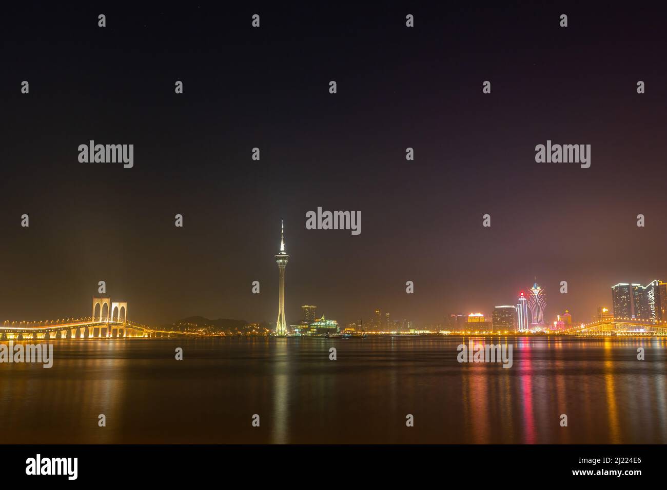 Night view of the Macau Tower and skyline at China Stock Photo - Alamy