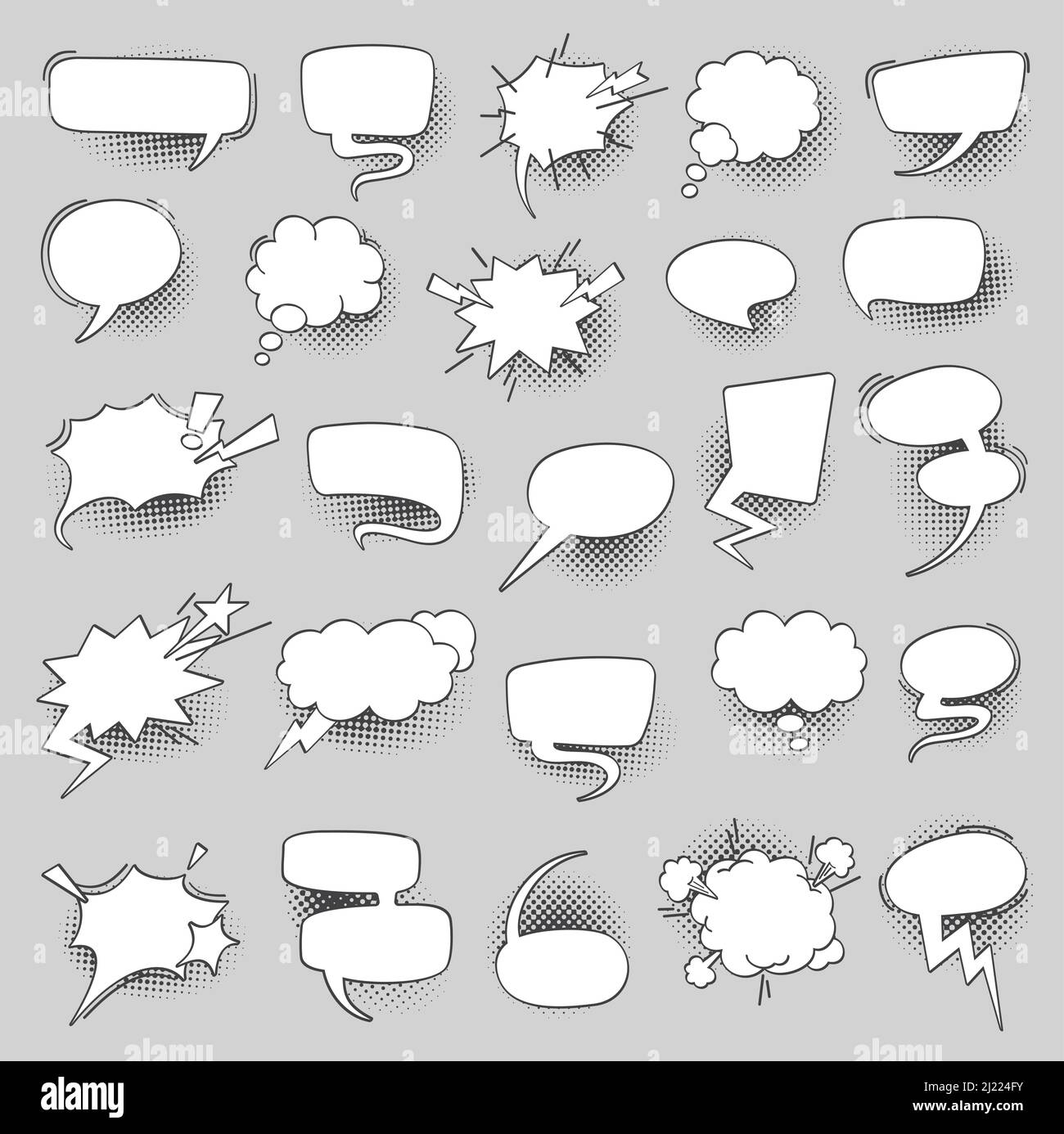 Comic speech bubbles. Talk, debate and dispute, swear and curse retro vector balloons with black ...