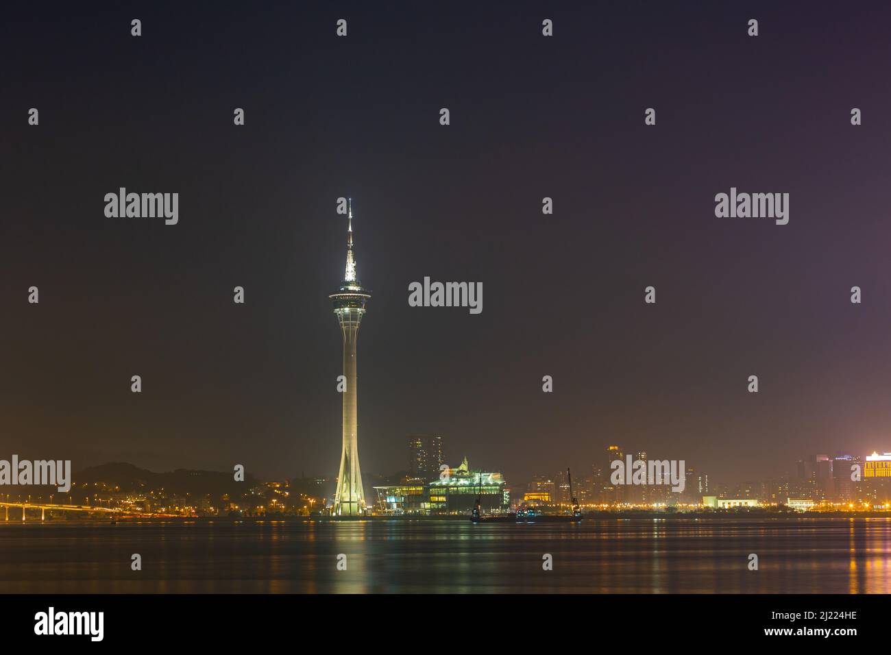 Night view of the Macau Tower and skyline at China Stock Photo - Alamy