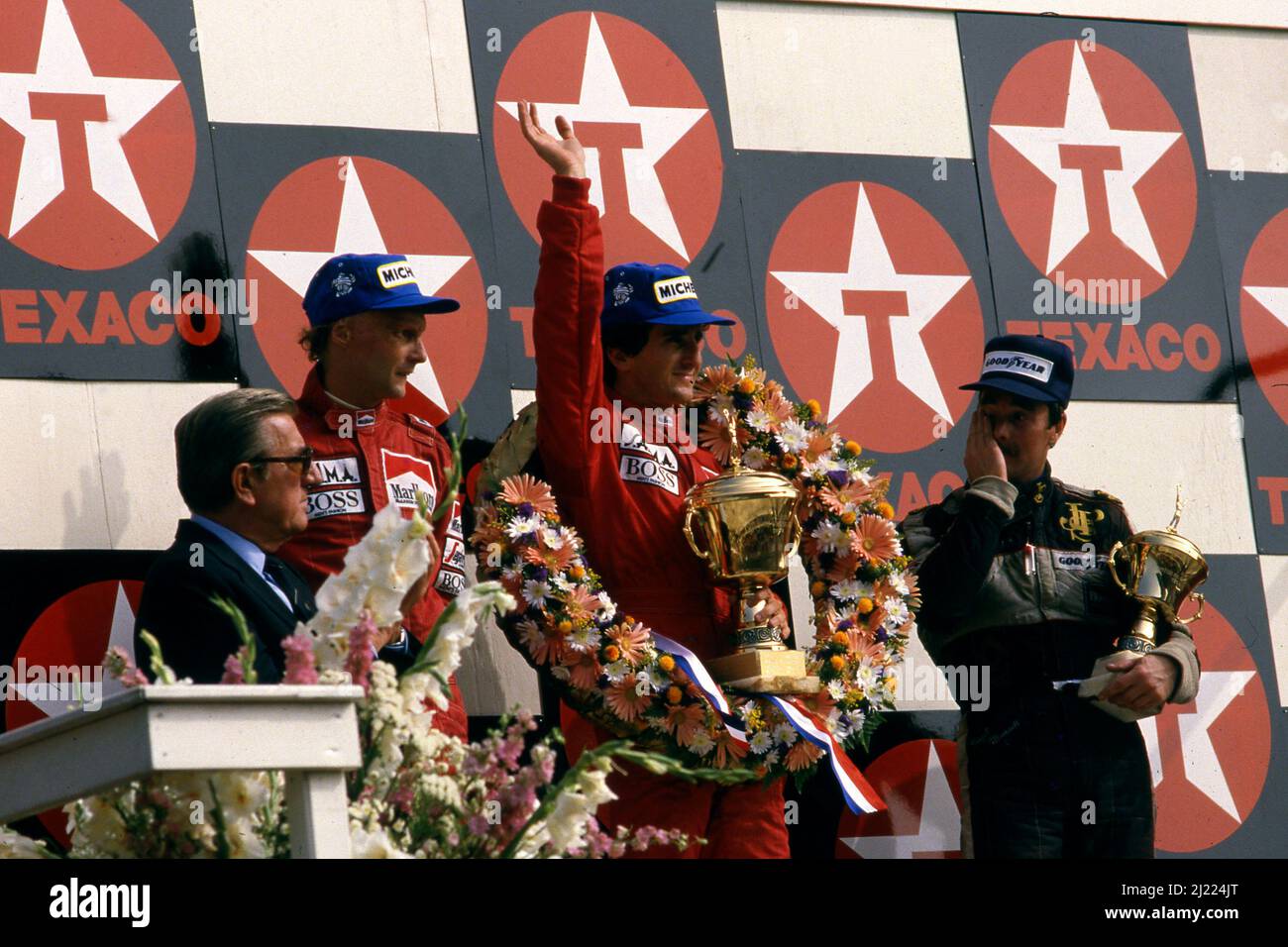 Alain Prost (FRA) McLaren 1st position Niki Lauda (AUT) McLaren 2nd ...