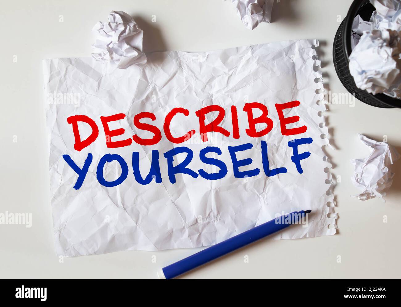 Notebook with Tools and Notes with text DESCRIBE YOURSELF Stock Photo ...