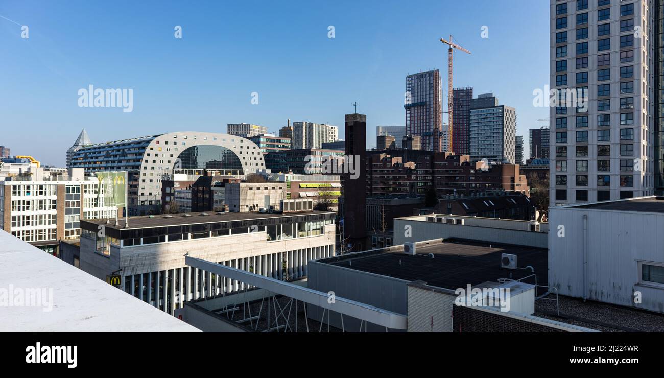A distant view of the Market Hall surrounded by other buildings in ...
