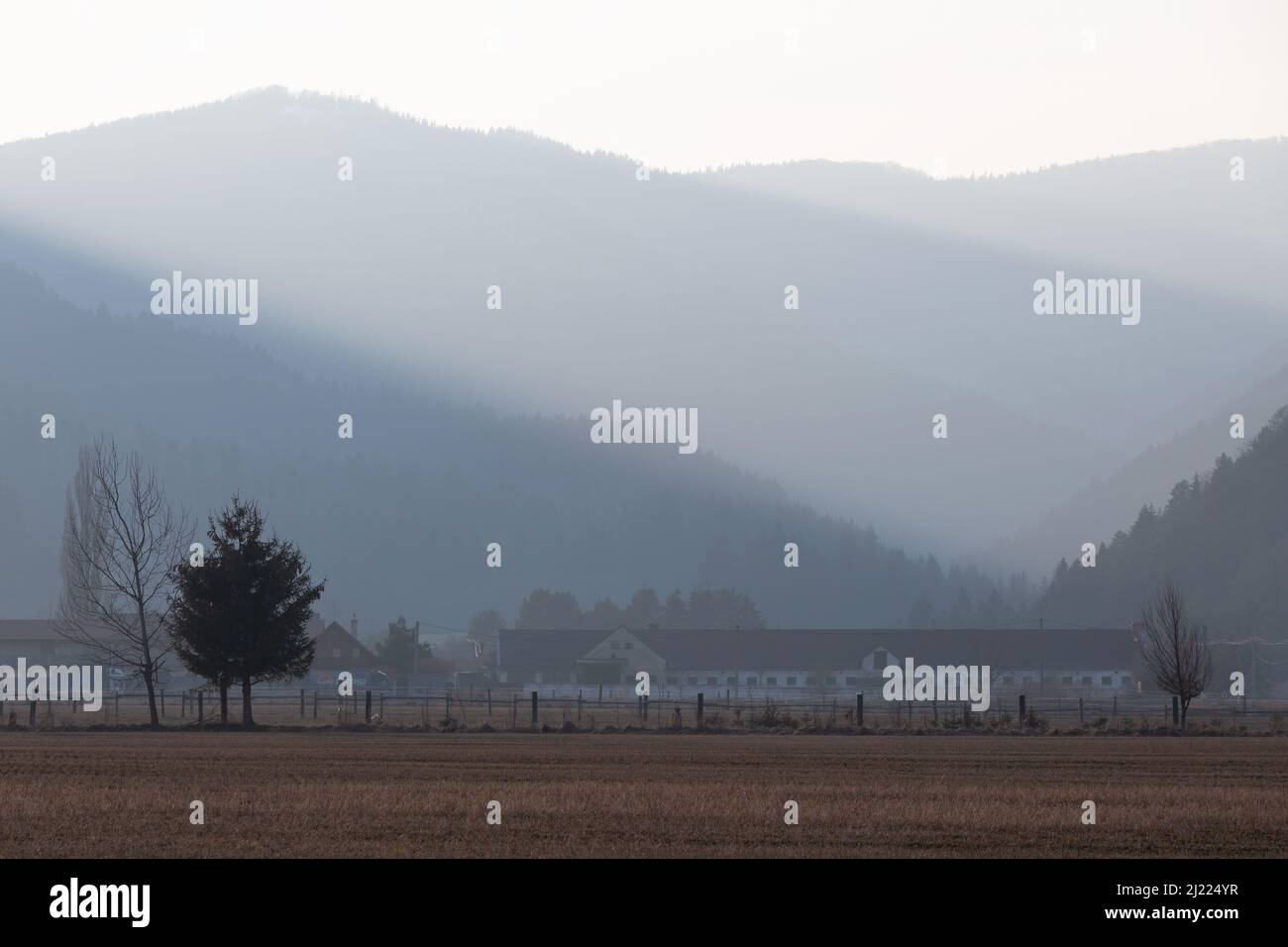Farm at Bystricka village and Mala Fatra mountains, Slovakia Stock ...