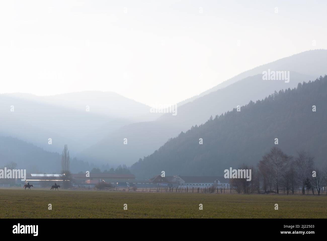 Farm at Bystricka village and Mala Fatra mountains, Slovakia Stock ...