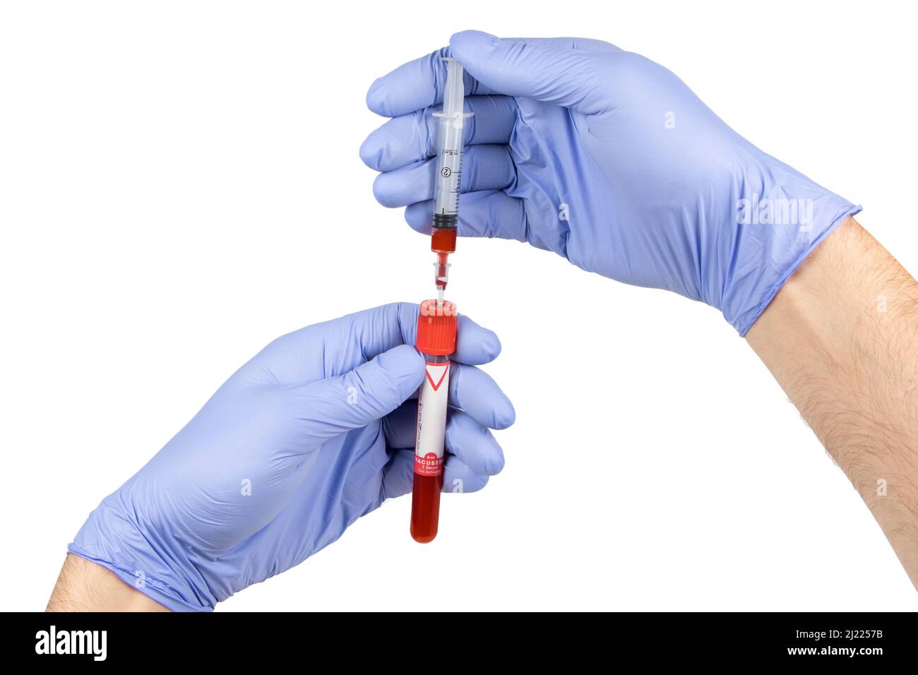 Doctor injecting a blood sample in a test tube analysis Stock Photo - Alamy