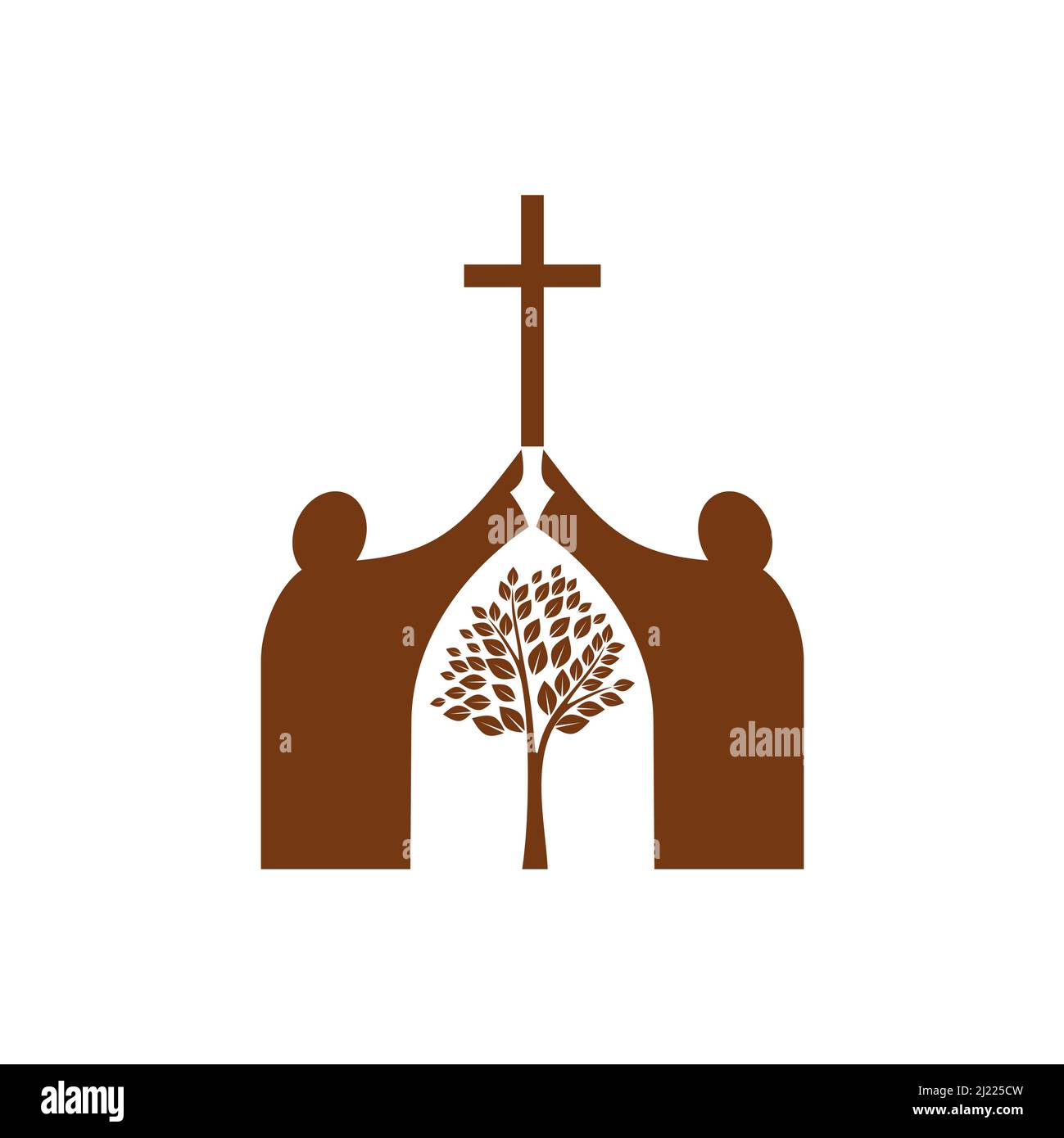 Christianity religion vector icon spirituals holding cross above tree ...