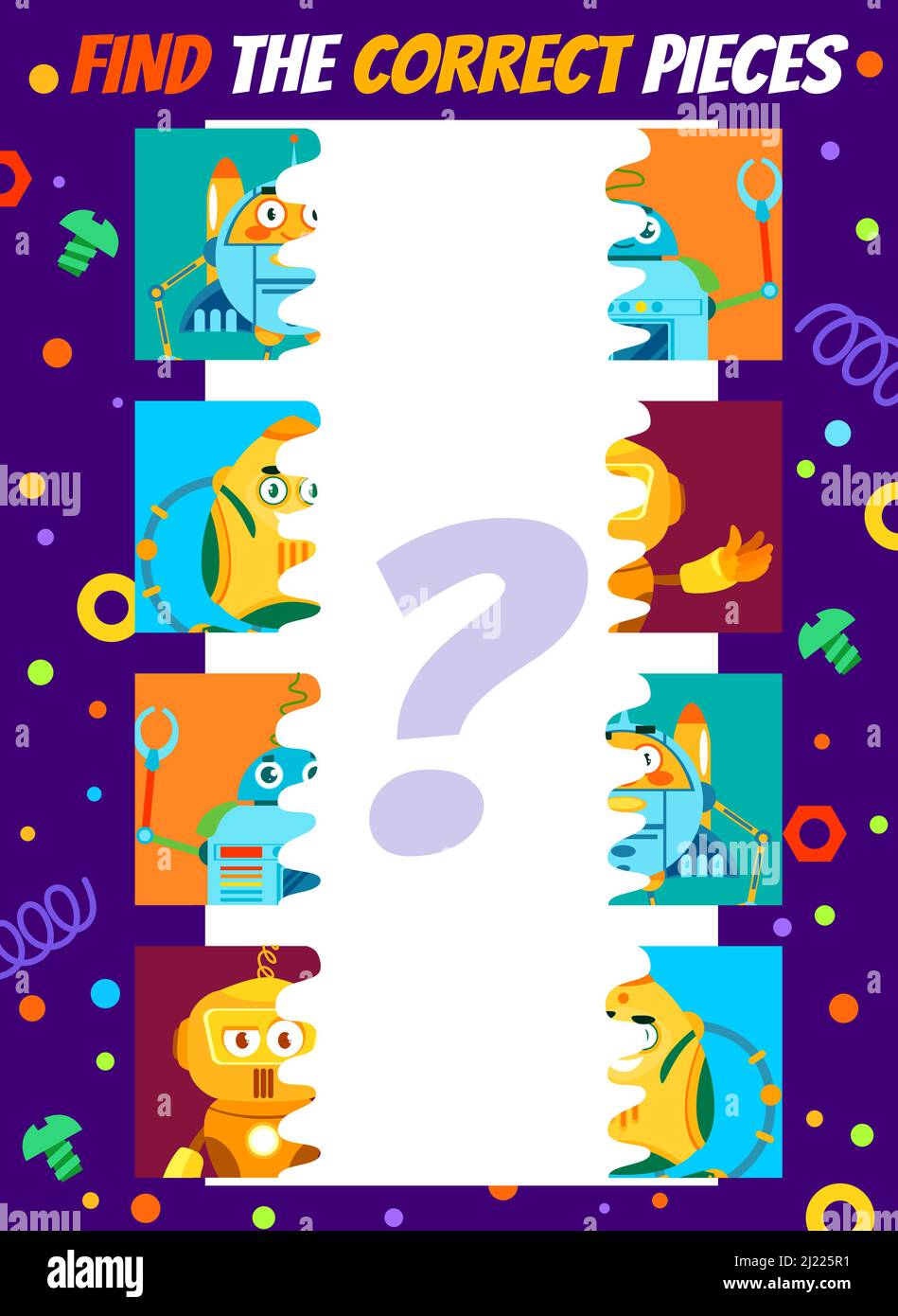 Find the correct piece of cartoon funny robots kids game vector ...