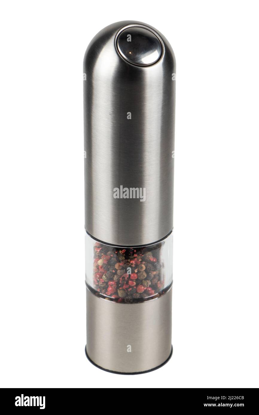 Pepper silver grinder on white background Stock Photo - Alamy