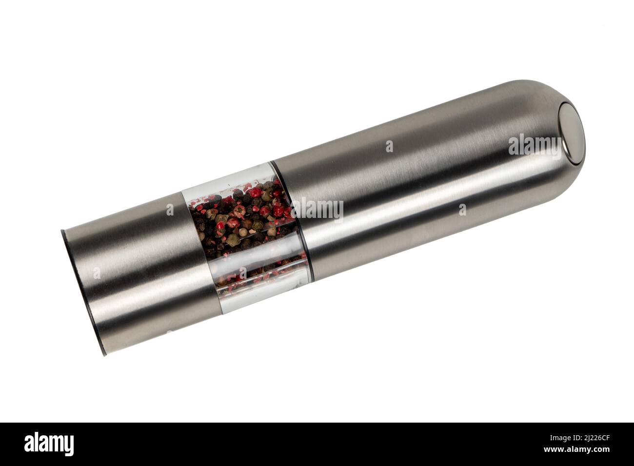 Pepper silver grinder on white background Stock Photo - Alamy