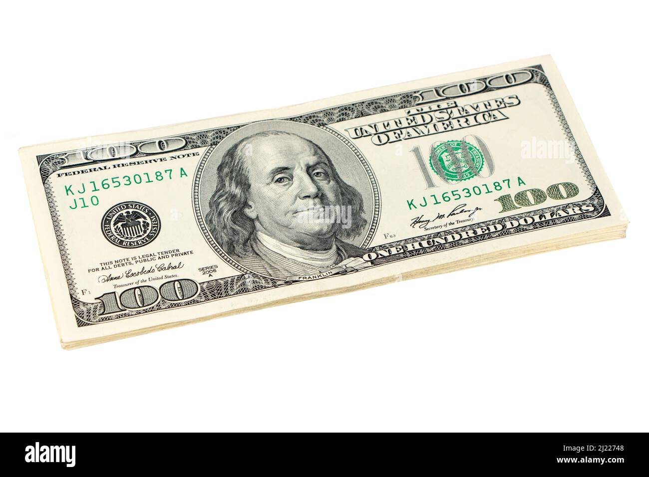 Dollars pack isolated on white background Stock Photo - Alamy