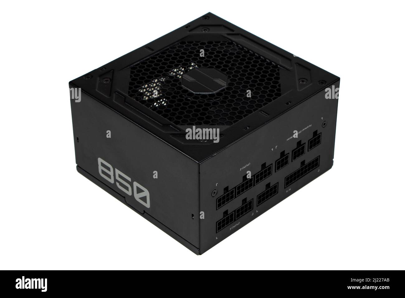Black metal power source of computer isolated on the white background ...