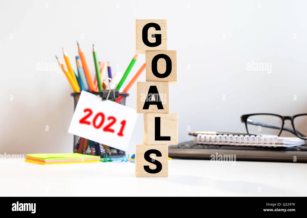 Goals word concept. GOALS 2021 word written on wood block Stock Photo ...