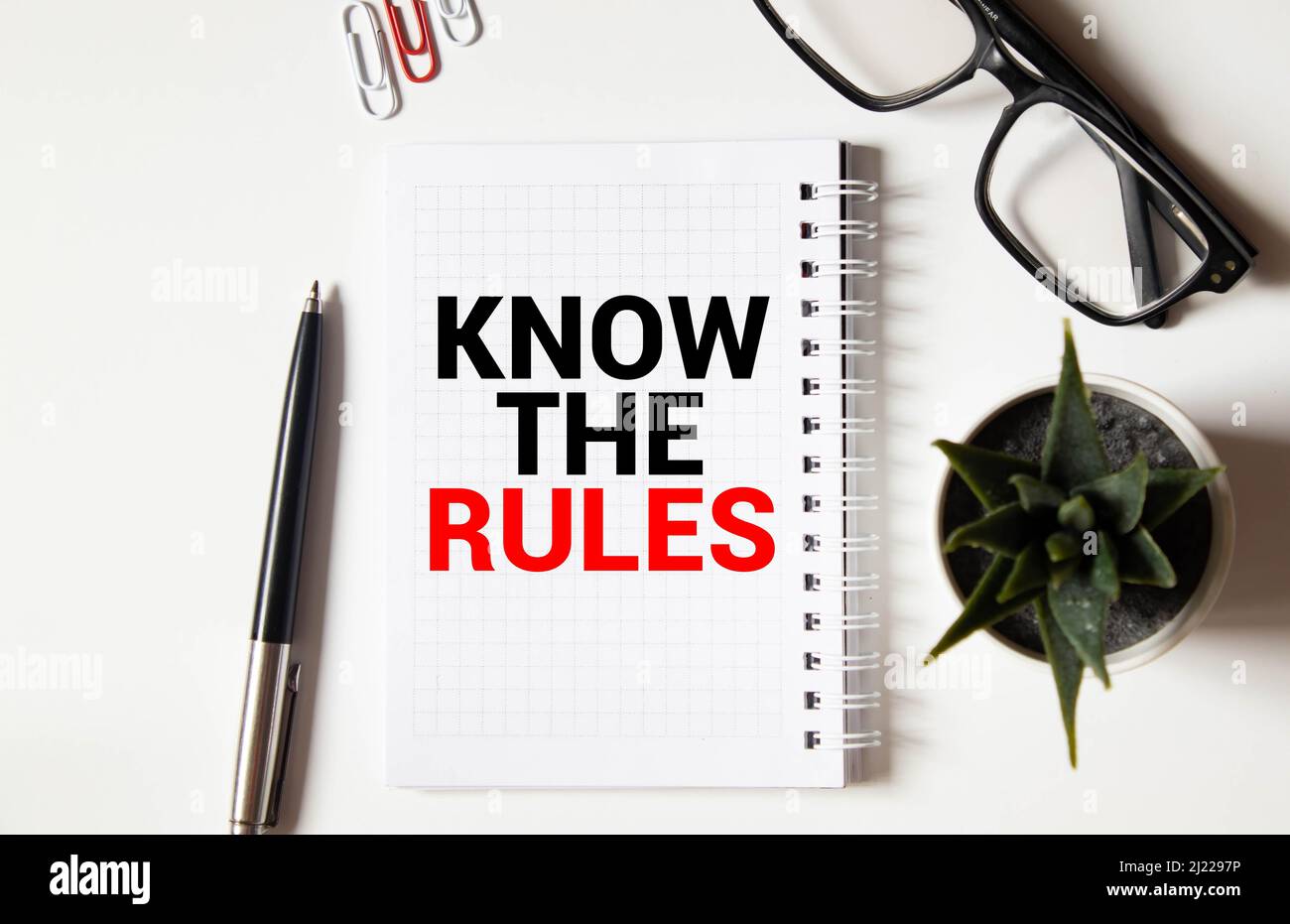 Know The Rules text written on a notebook with pencils Stock Photo - Alamy