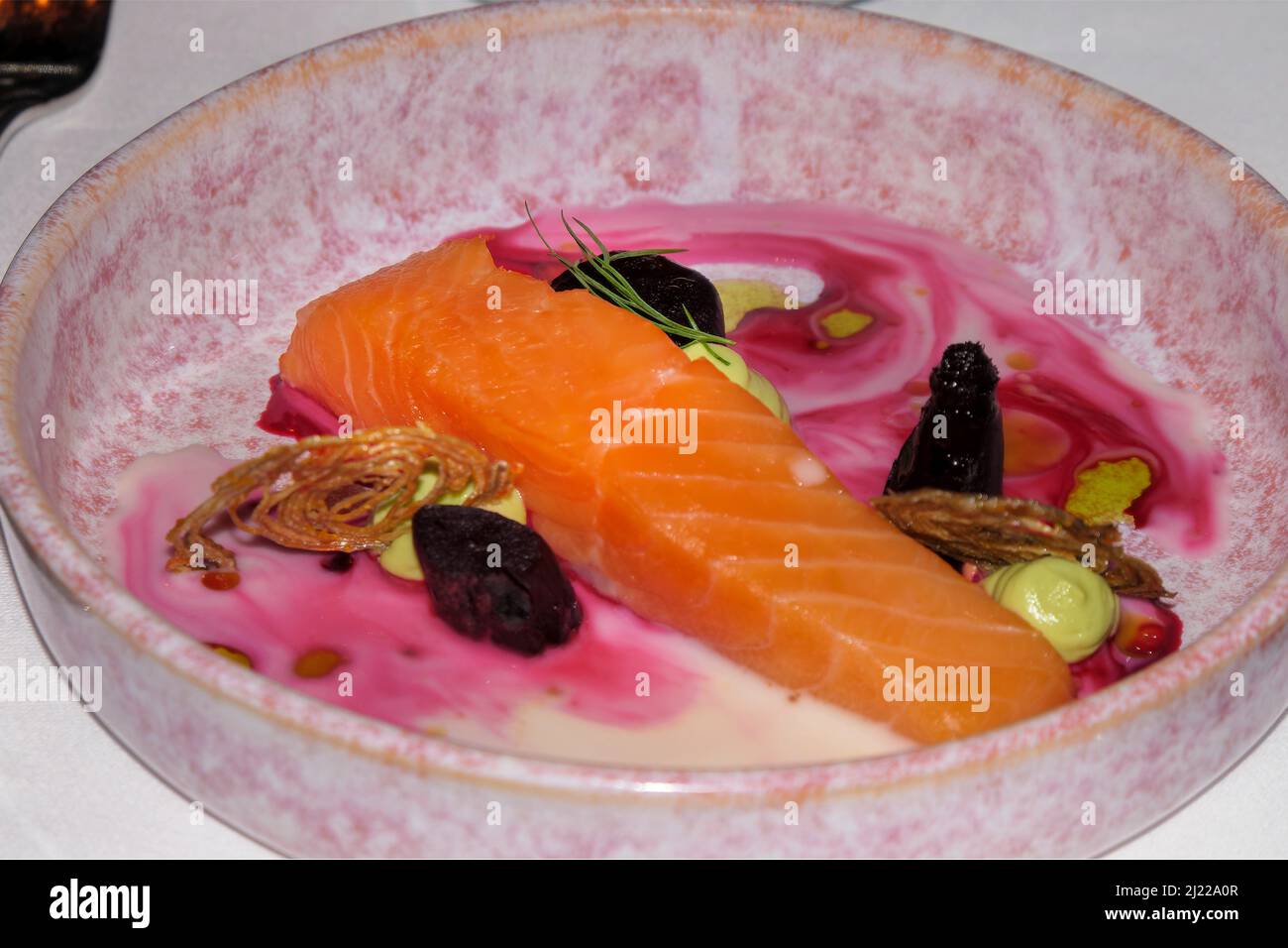 Saibling fish-dish in restaurant dahoam - chef Andreas Herbst- in ...