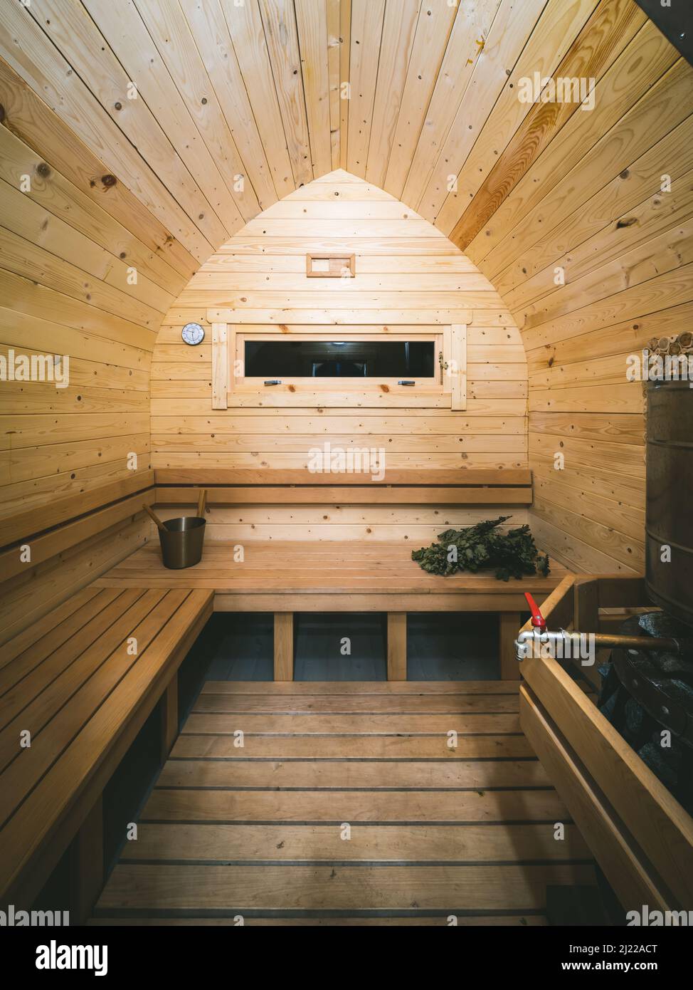Interior of wooden finnish sauna. Classic bathhouse. SPA concept Stock ...