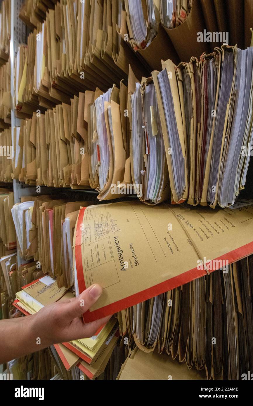 Ulm, Germany. 29th Mar, 2022. Files are stored in the public prosecutor ...