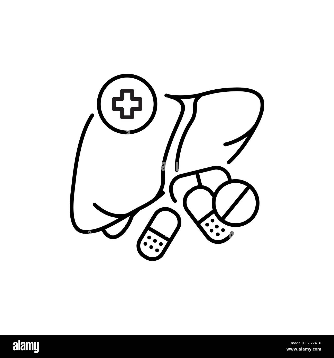 Medical treatment liver color line icon. Human diseases. Pictogram for ...