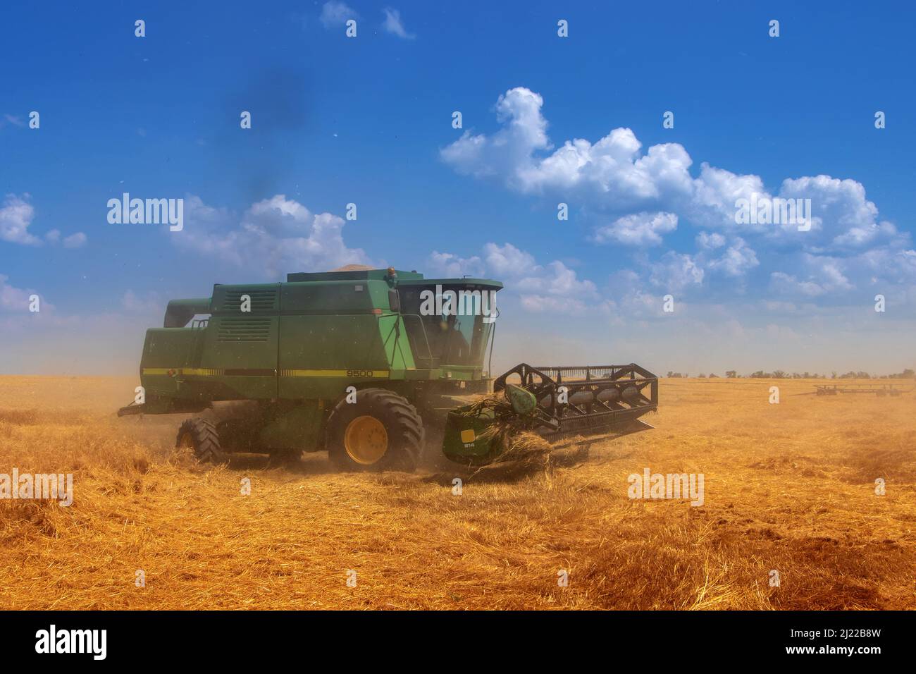 Harvester machine to harvest wheat field working. Combine harvester ...