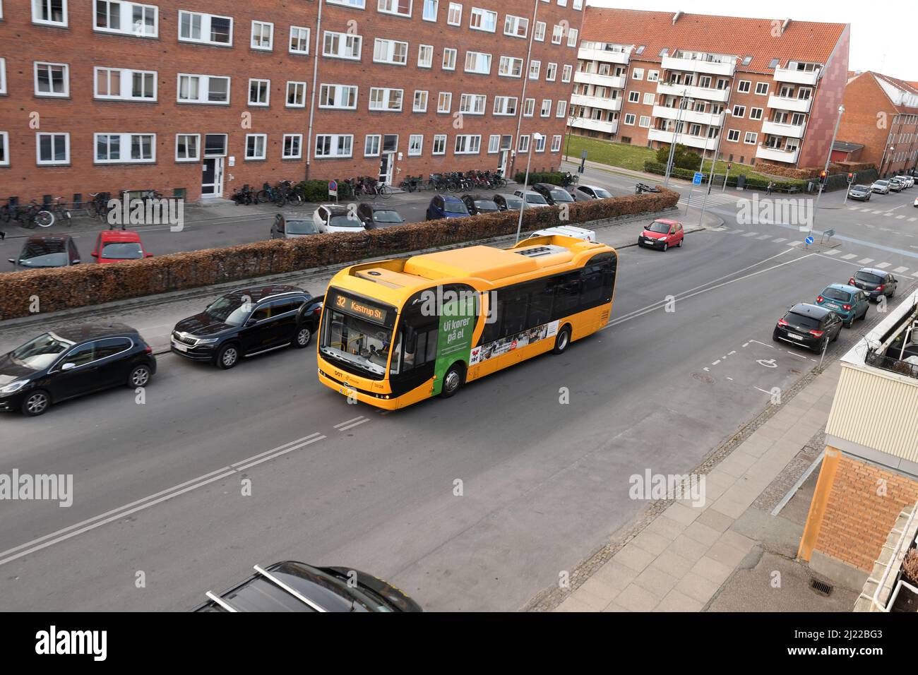 Copenhagen/Denmark/.29 .March 2022/.Bus route 32 is electric bus and ...
