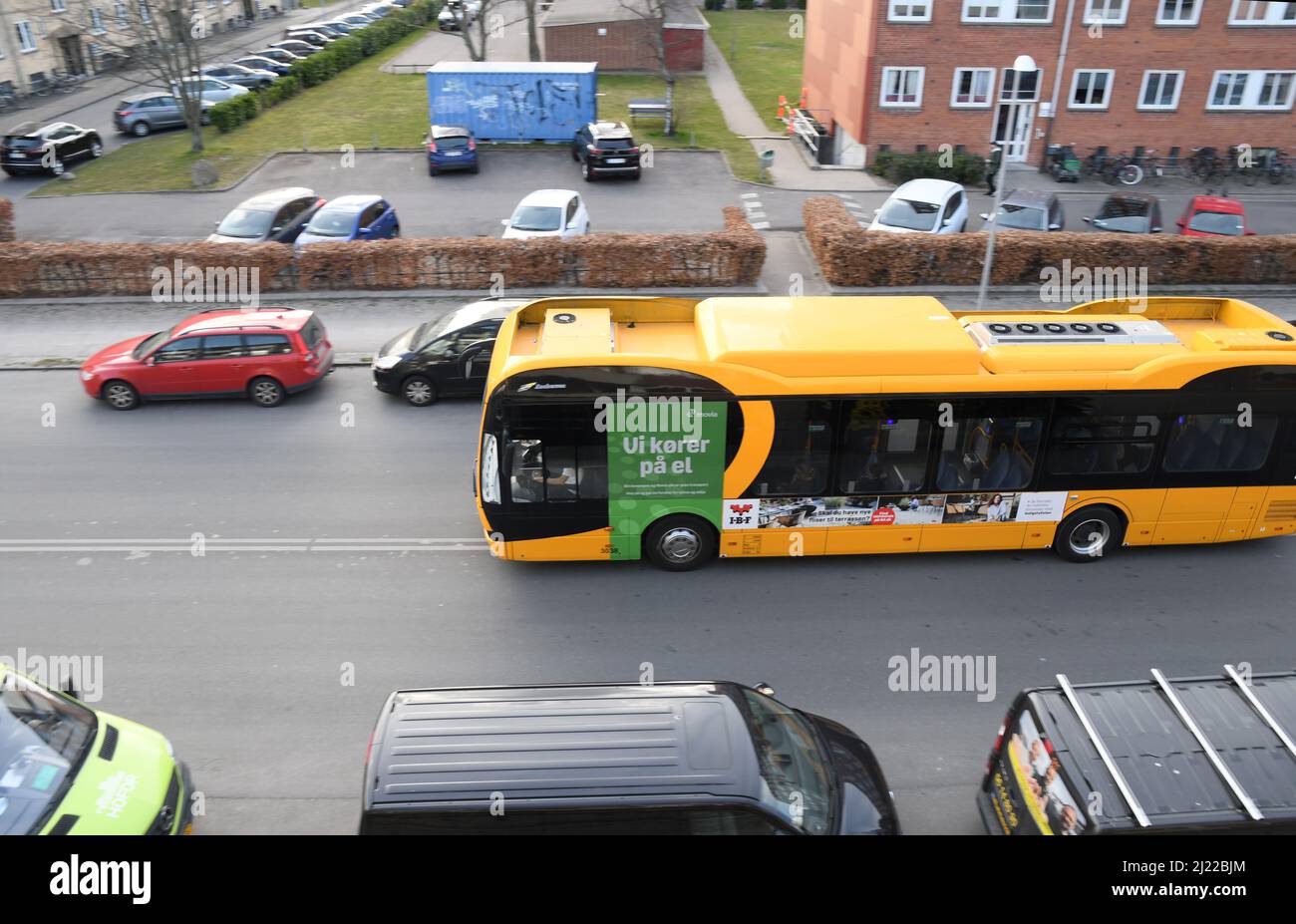 Copenhagen/Denmark/.29 .March 2022/.Bus route 32 is electric bus and ...