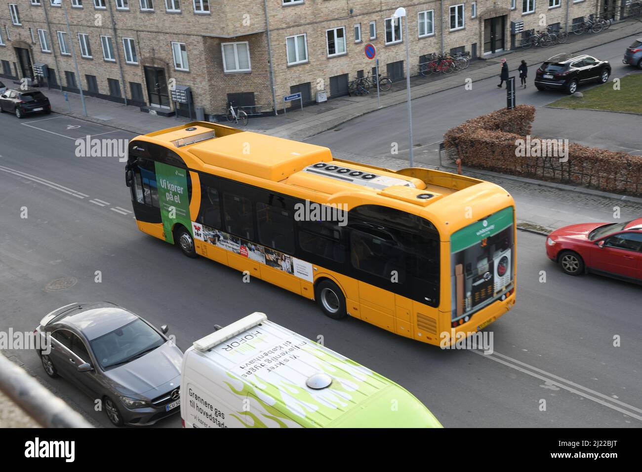 Copenhagen/Denmark/.29 .March 2022/.Bus route 32 is electric bus and ...