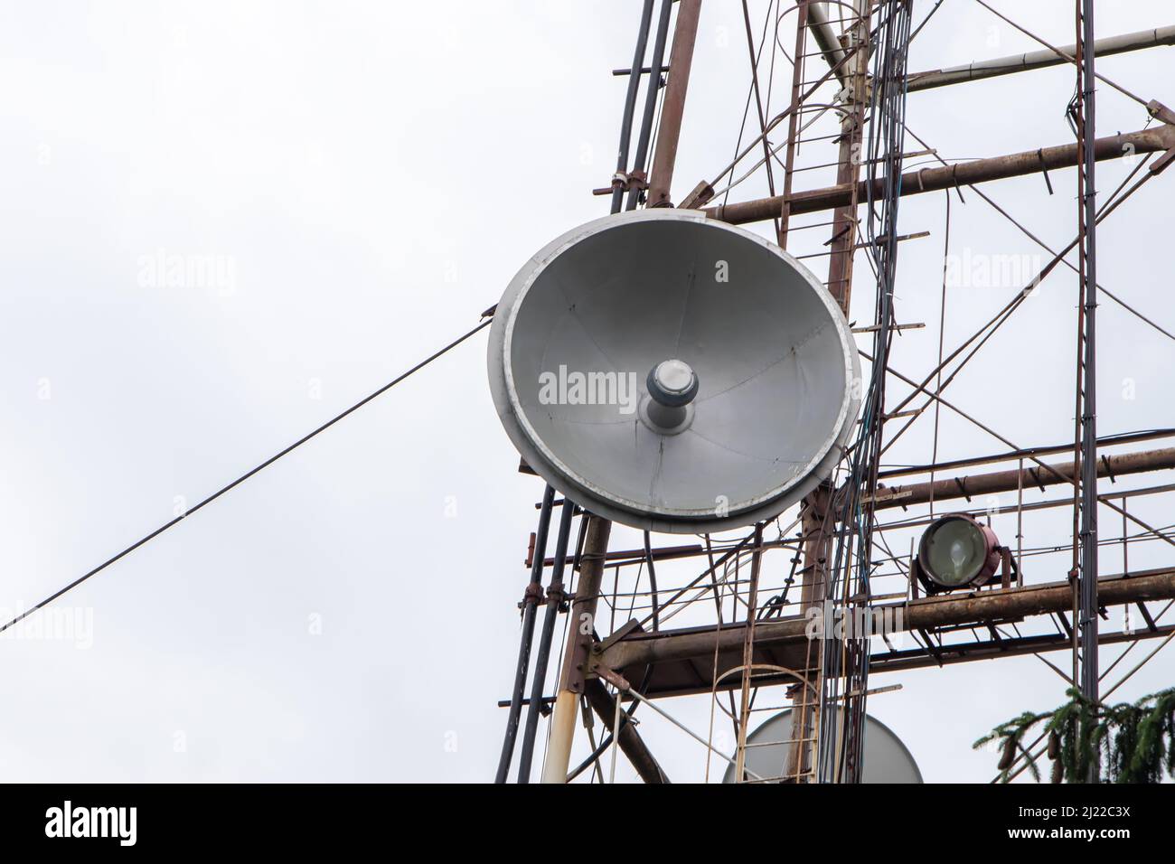 Inside perspective of a tall communications tower Stock Photo - Alamy