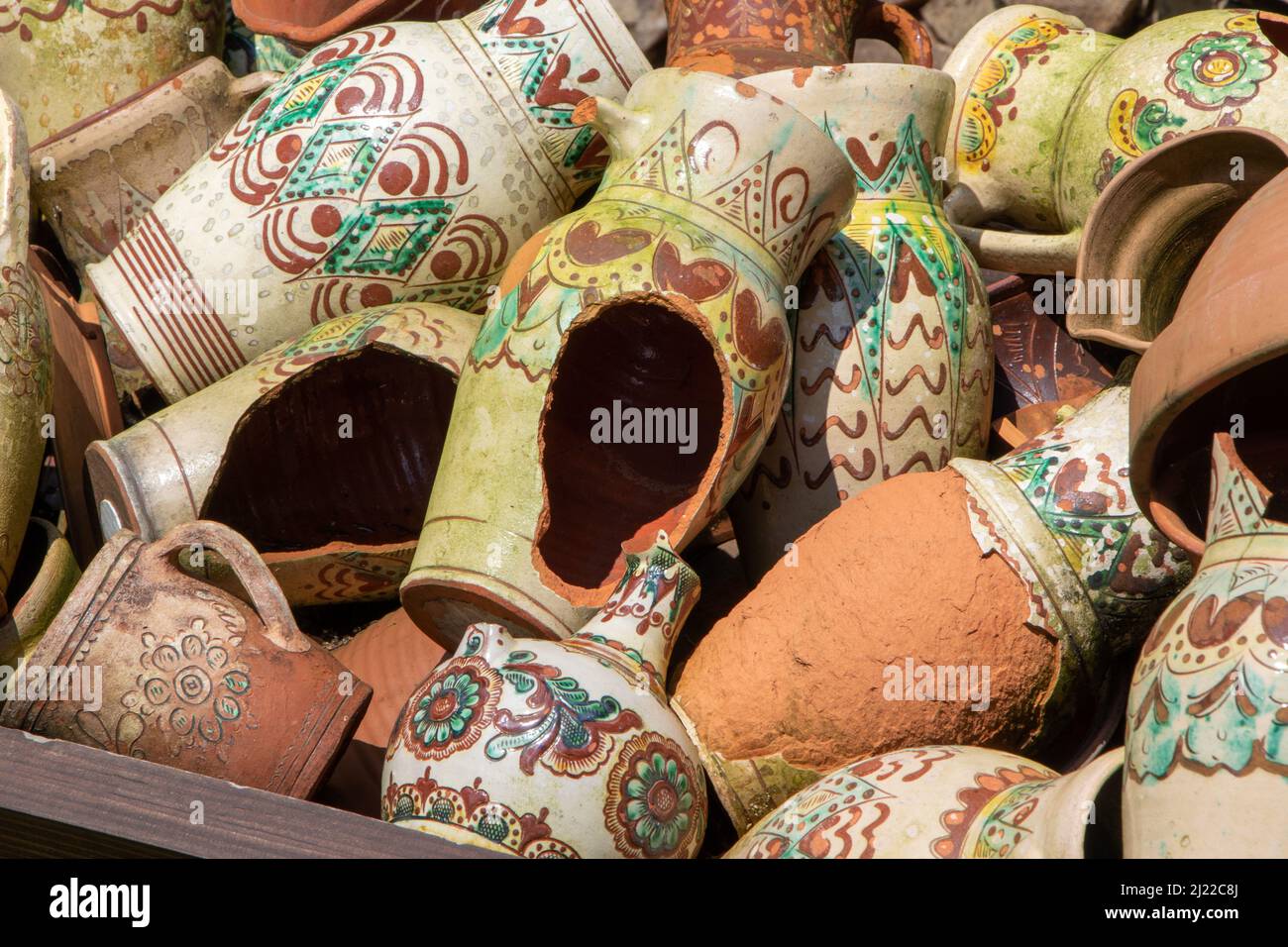 Unique handmade colorful ceramic vases. Clay pots stacked for sale ...