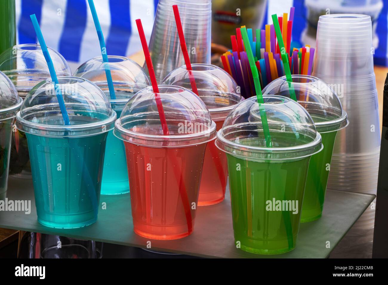 Soft drinks in plastic cups Stock Photo - Alamy