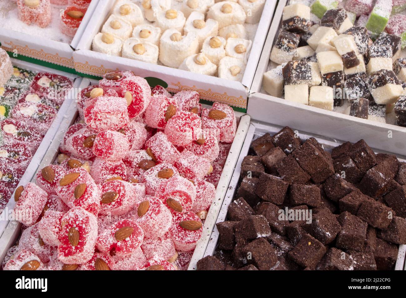 Assorted Turkish Delight bars. Sugar coated soft candy Stock Photo - Alamy