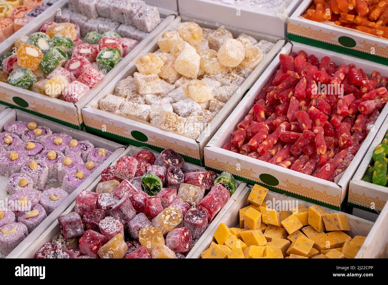Assorted Turkish Delight bars. Sugar coated soft candy Stock Photo - Alamy