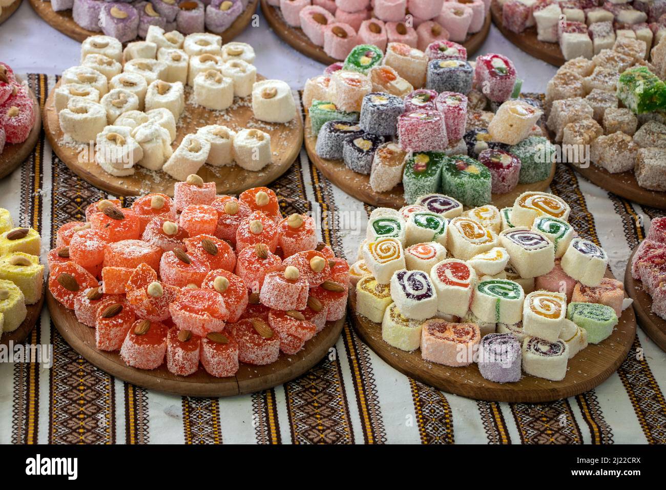 Assorted Turkish Delight bars. Sugar coated soft candy Stock Photo - Alamy