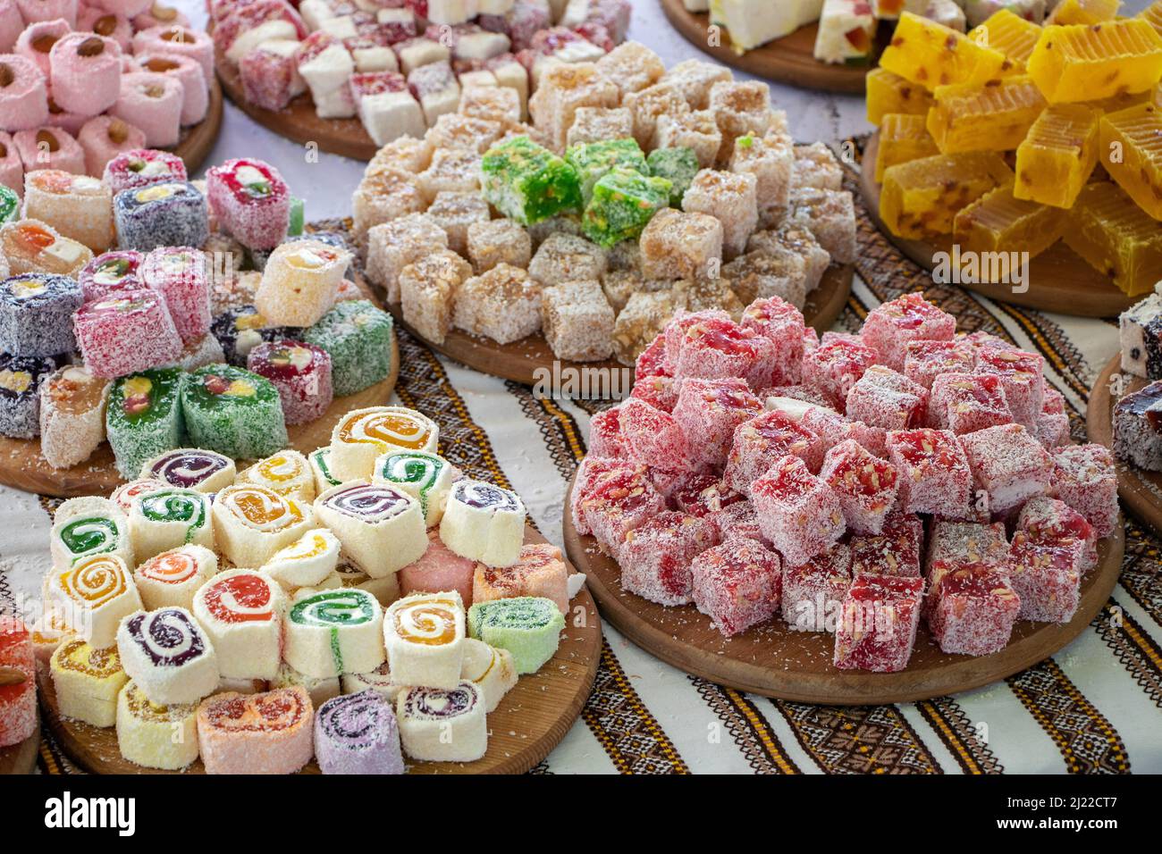 Assorted Turkish Delight bars. Sugar coated soft candy Stock Photo - Alamy