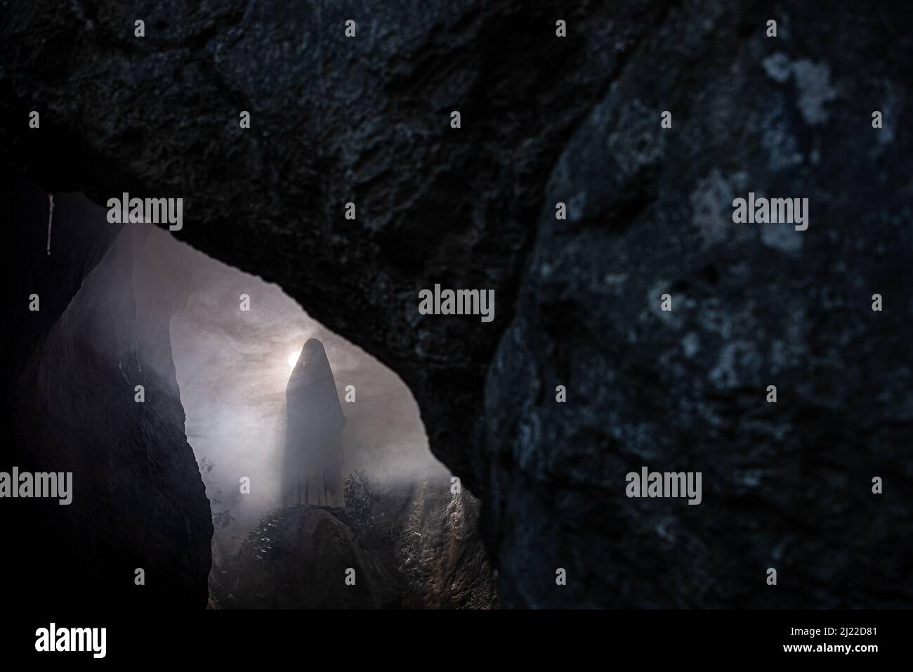 A silhouette of mather Marry in the cave Stock Photo - Alamy