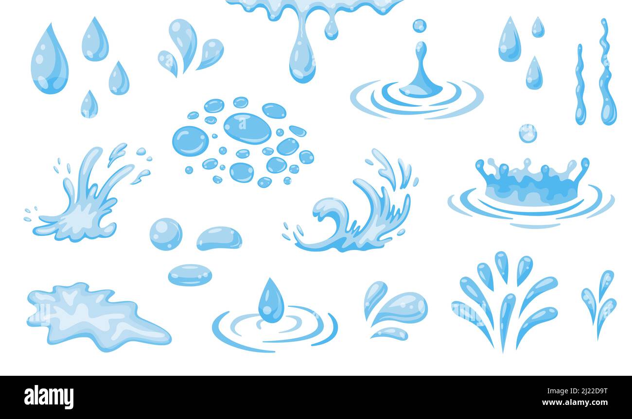 Water splashes flat icon set. Vector illustration of sea waves ...
