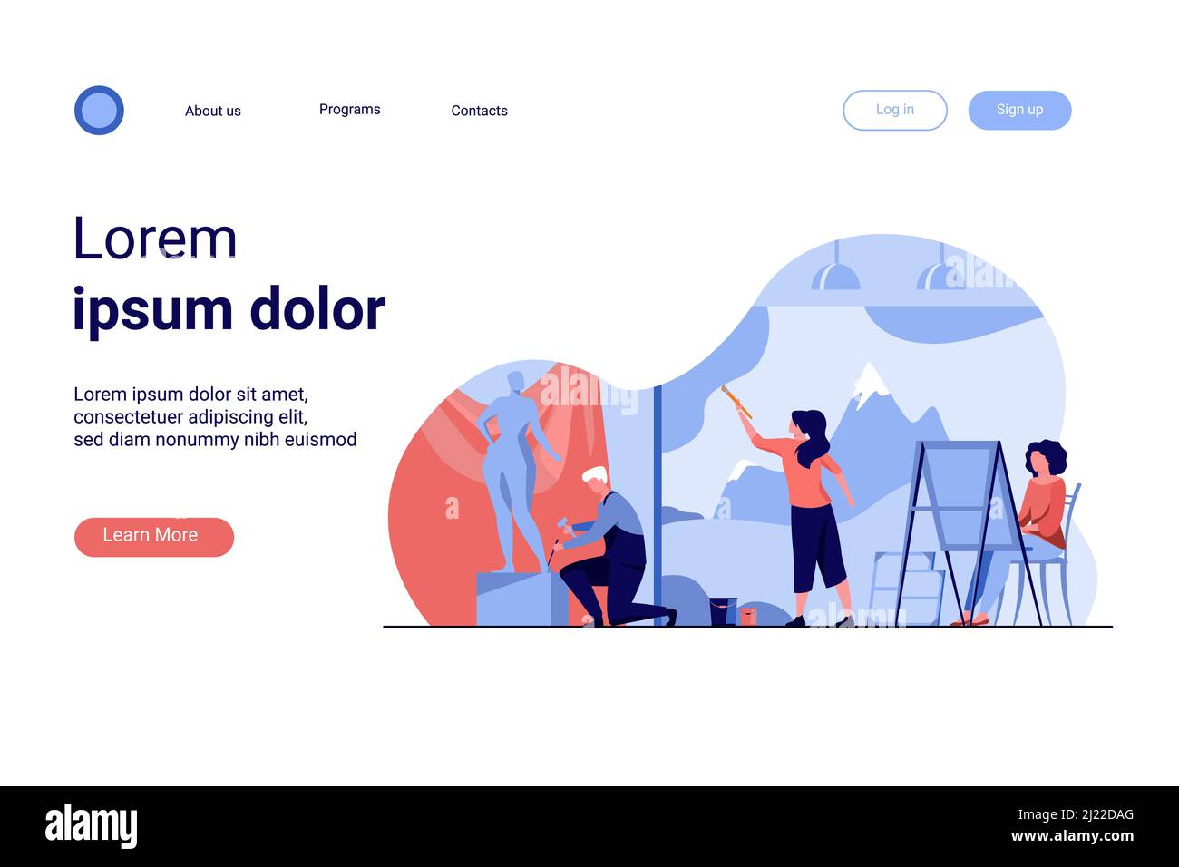 Artists creating artworks flat vector illustration. Creative characters ...