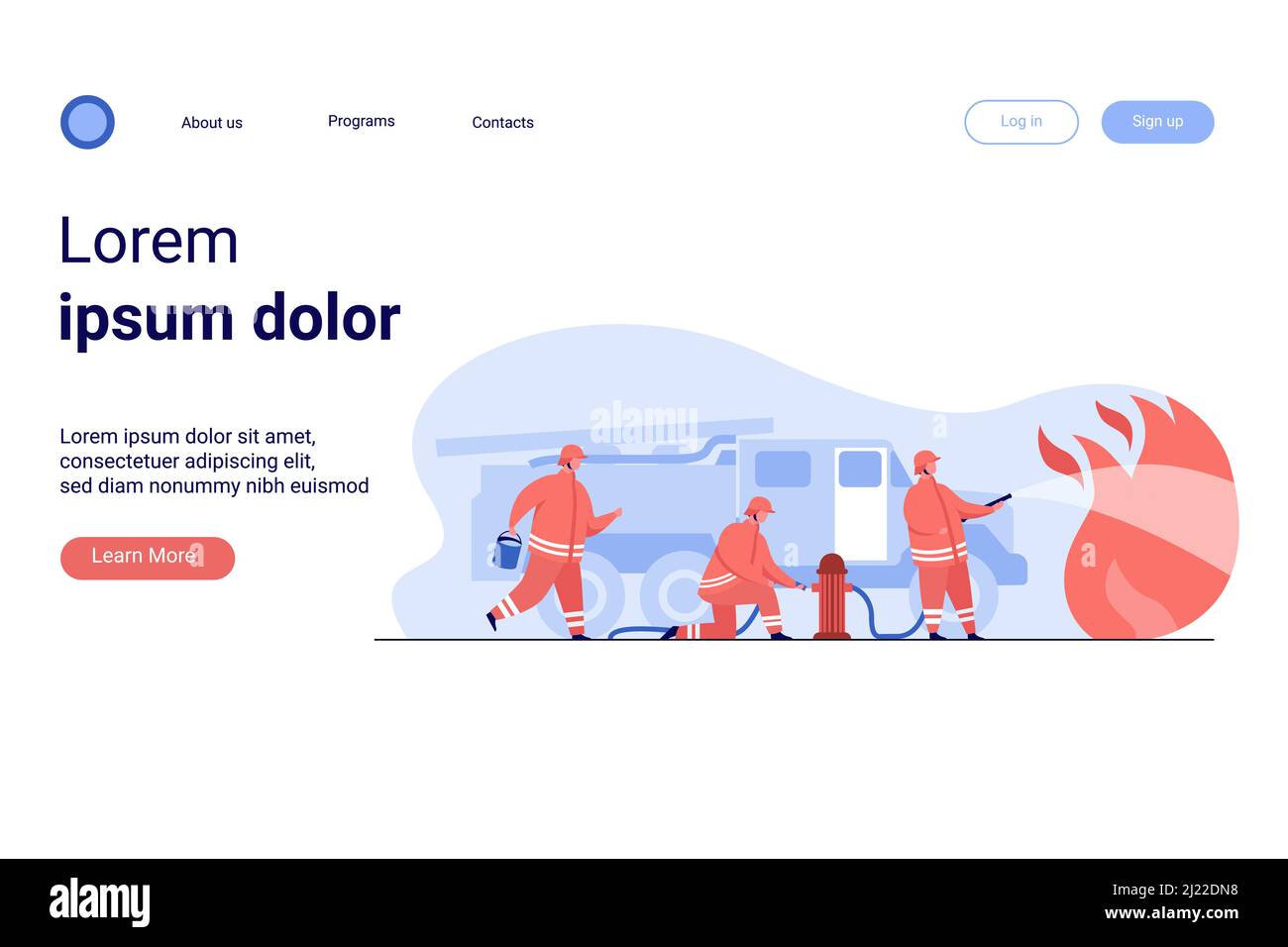 Brave firefighters firefighting with flame flat vector illustration ...