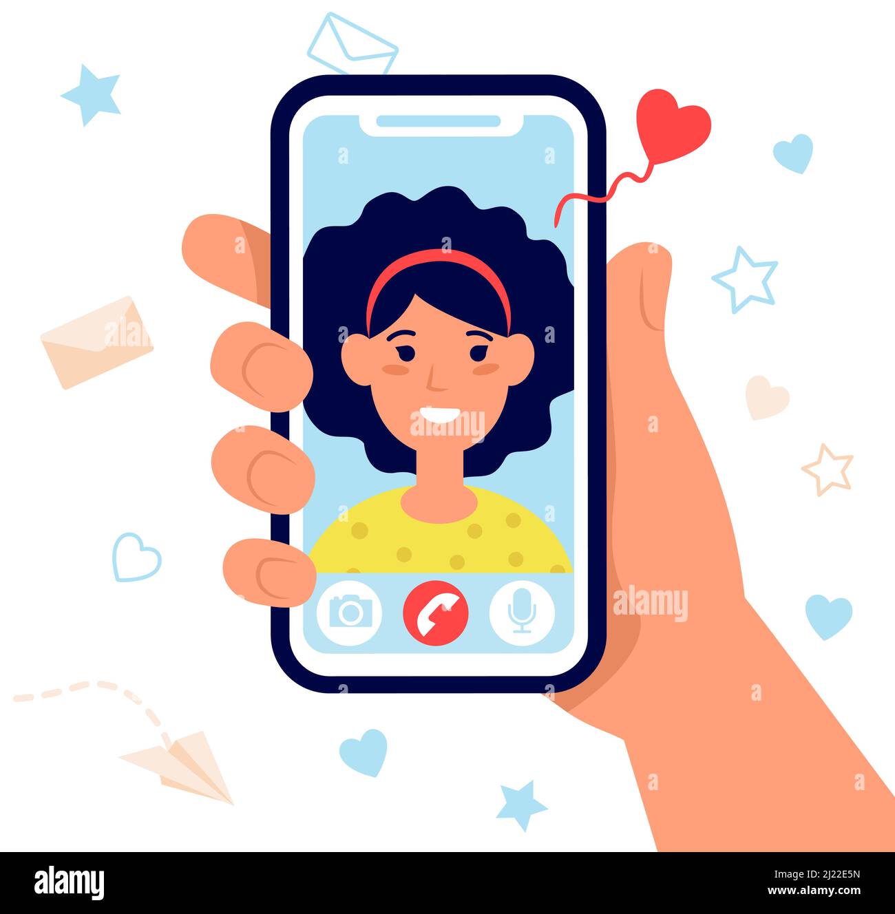Hand holding phone isolated flat vector illustration. Cartoon ...