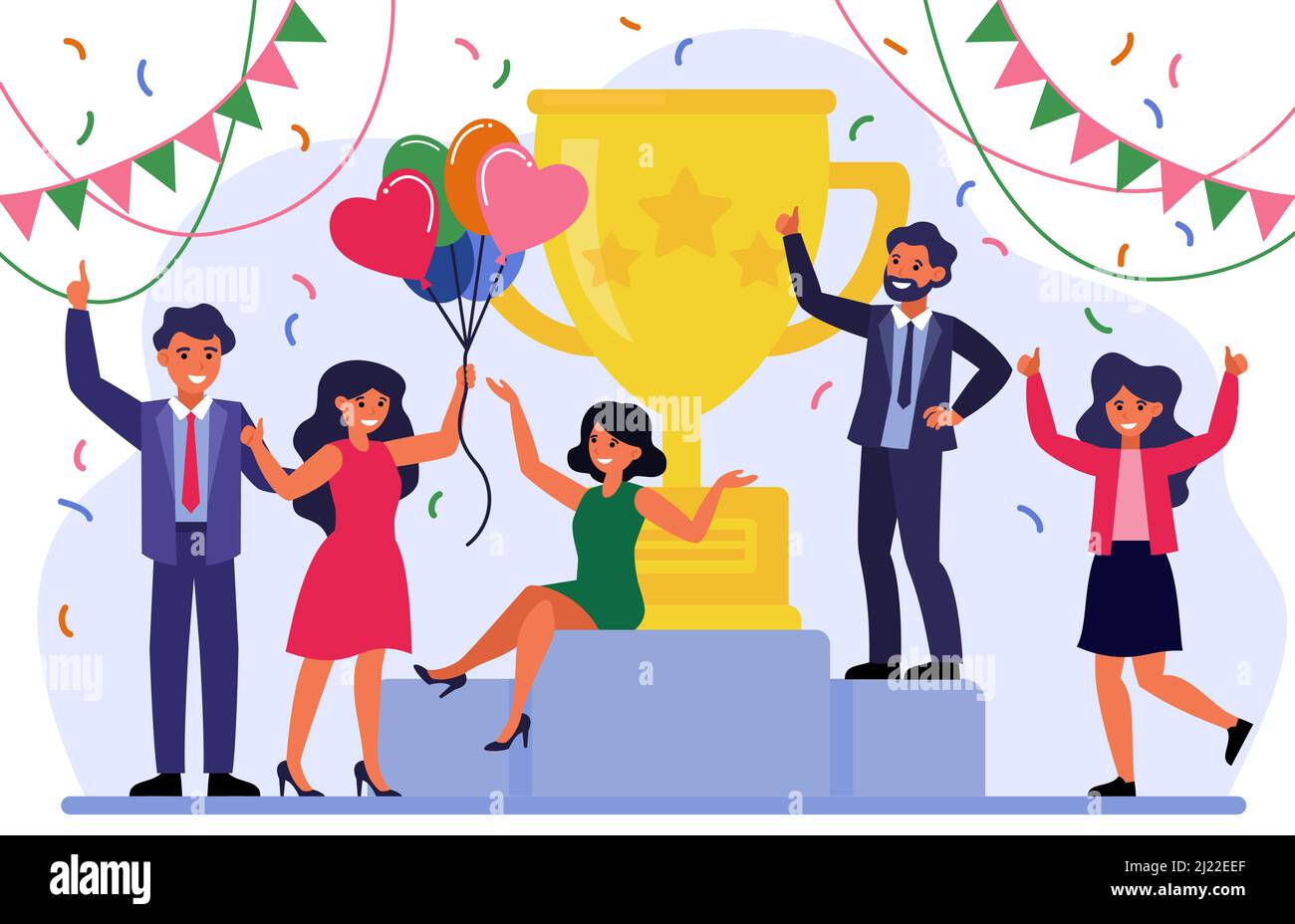 Business team success concept. Group of happy employees celebrating victor. Business people ...