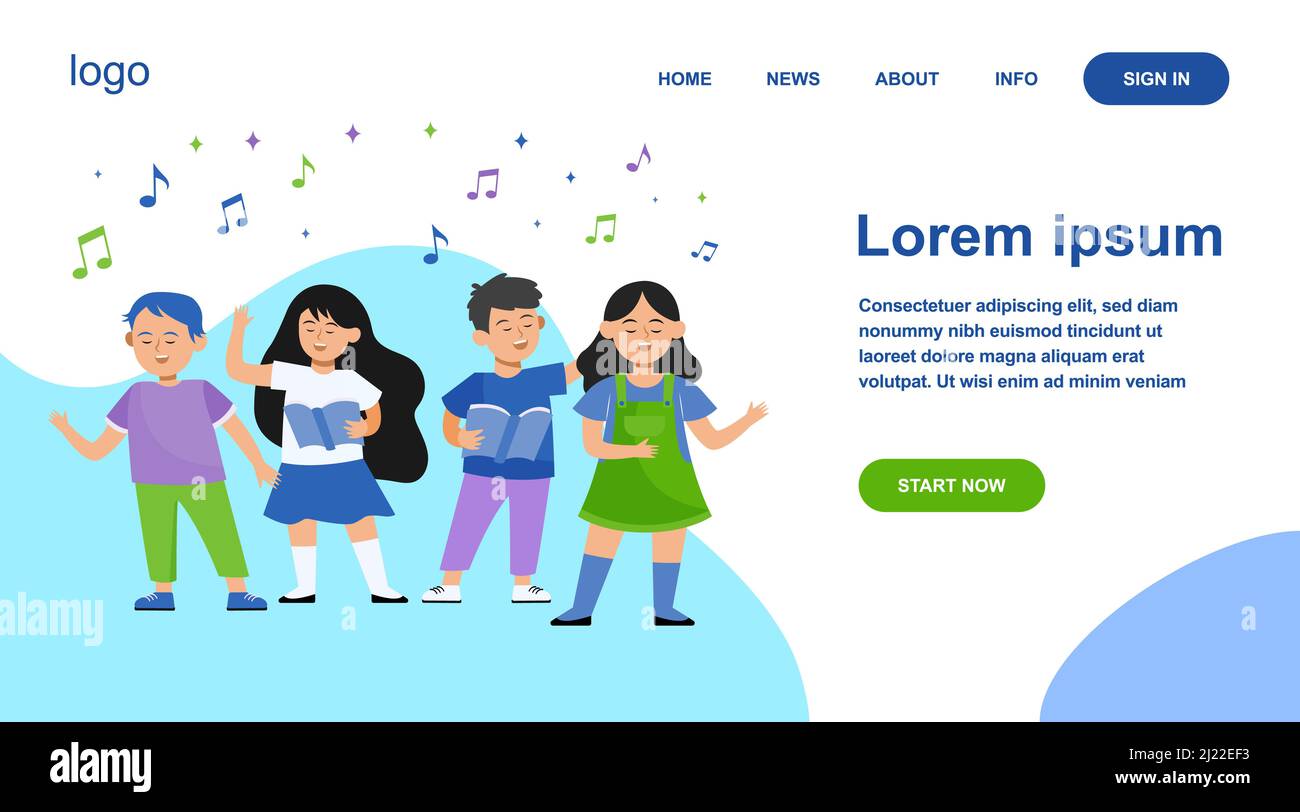 Cartoon children choir flat vector illustration. Cute kids singing song ...