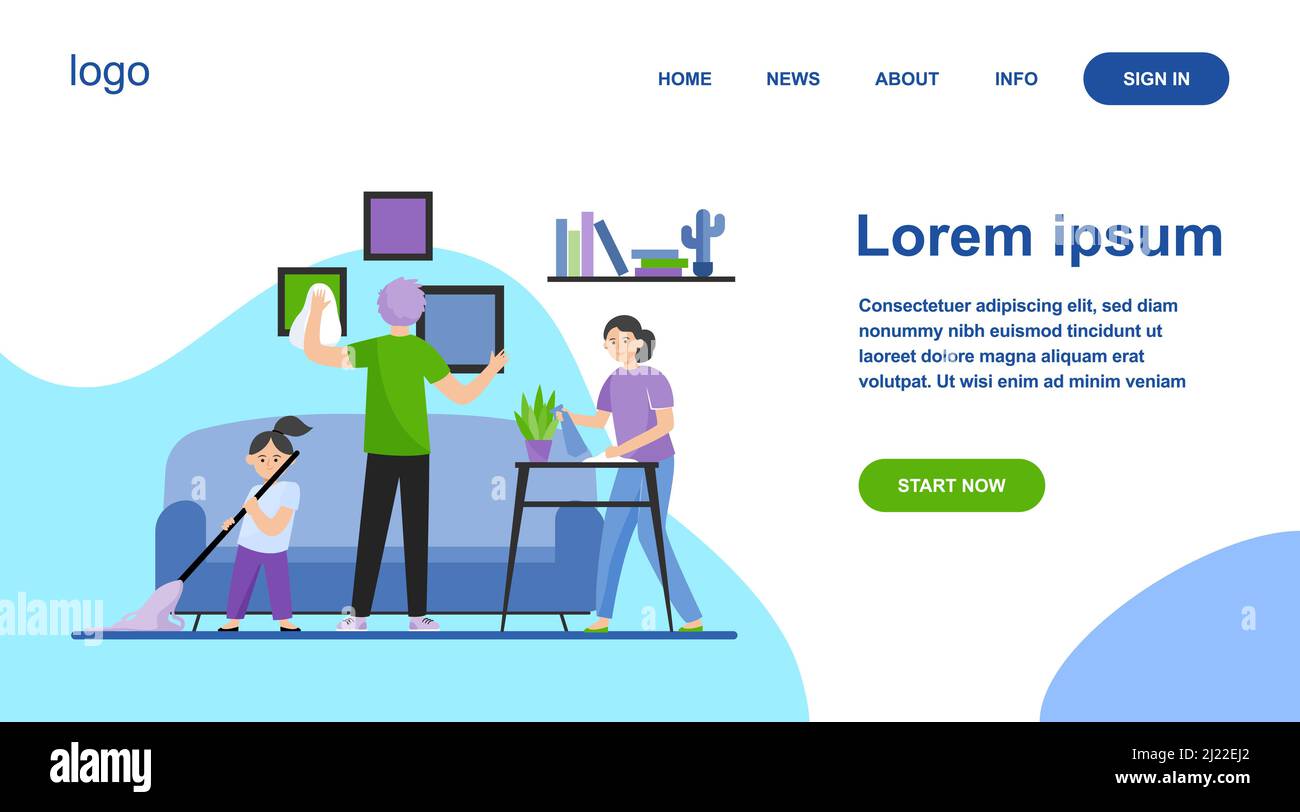 Happy family cleaning apartment flat vector illustration. Cartoon ...