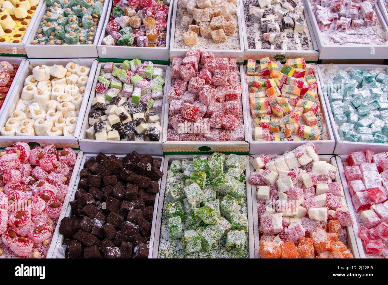 Assorted Turkish Delight bars. Sugar coated soft candy Stock Photo - Alamy