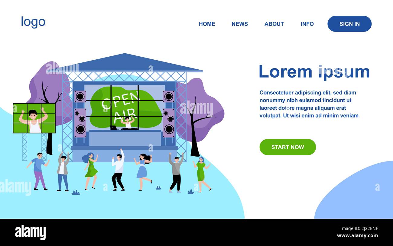 Cartoon people entertaining at open air festival flat vector ...