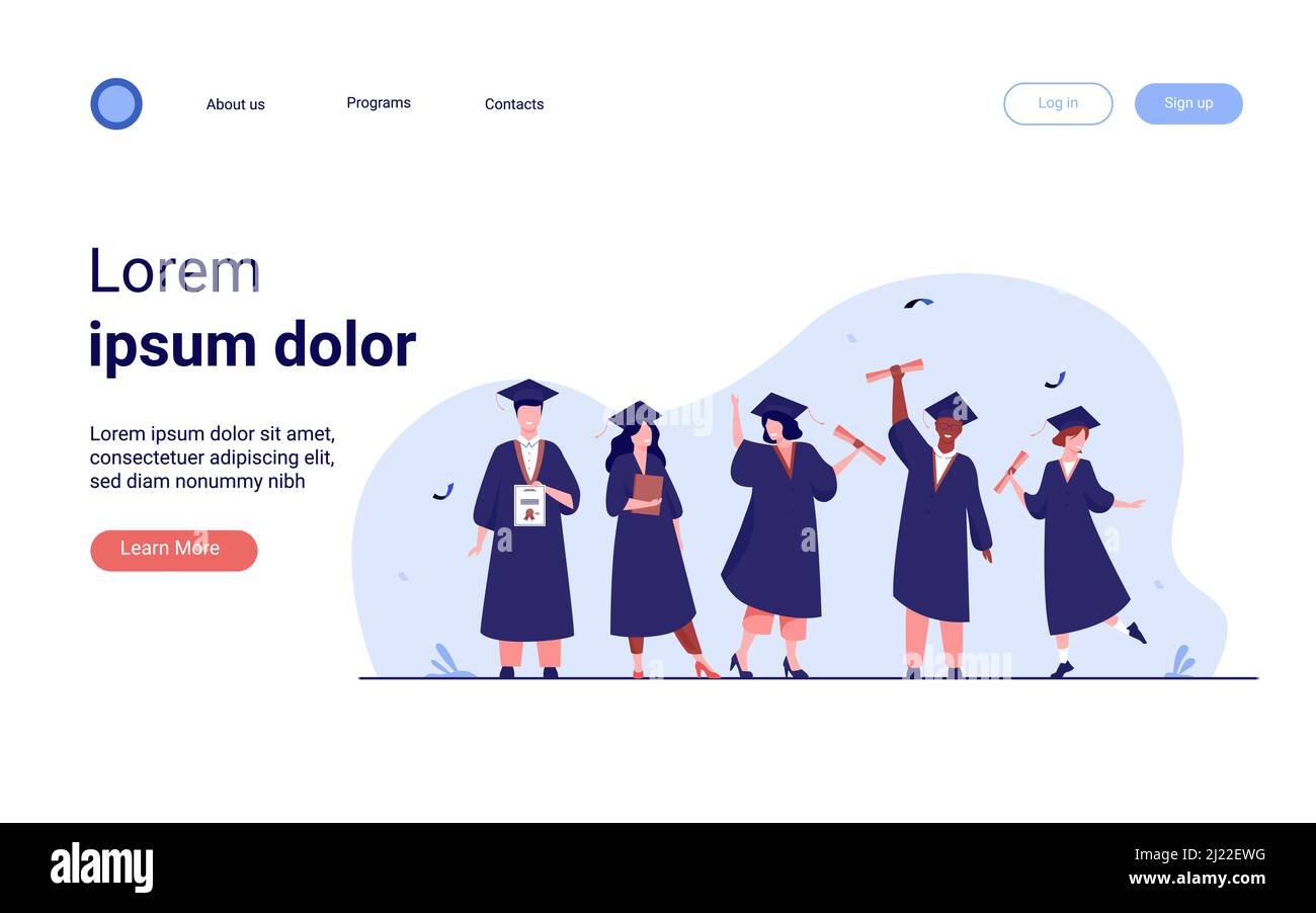 Happy diverse students celebrating graduation from school or colleges, holding diplomas and ...